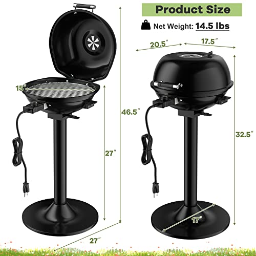 Giantex Electric Grill, 1600W Portable Barbecue Grill with Removable Non-Stick Grilling Rack, Adjustable Temperature, Oil Drip Tray, for Indoor Outdoor Picnic Camping Backyard Cooking, Black