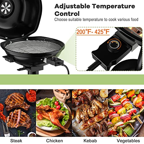 Giantex Electric Grill, 1600W Portable Barbecue Grill with Removable Non-Stick Grilling Rack, Adjustable Temperature, Oil Drip Tray, for Indoor Outdoor Picnic Camping Backyard Cooking, Black