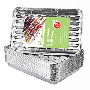 roponan 30-pack disposable grill toppers, aluminum foil grill pans with holes, grill accessories for barbecue, outdoor cooking and camping