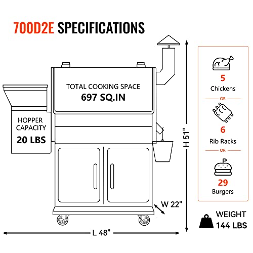 Z GRILLS Wood Pellet Smoker with Rain Cover, 697 sq. in Cooking Area, 8-IN-1 Grill for Outdoor BBQ, 700D2E