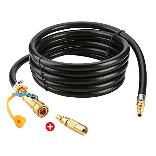 WADEO 12 feet Low Pressure RV Propane Quick-Connect Hose, RV Quick Connect Propane Hose with 1/4" RV Quick Connect Conversion Fitting for Blackstone Tabletop Grill 17"/22"