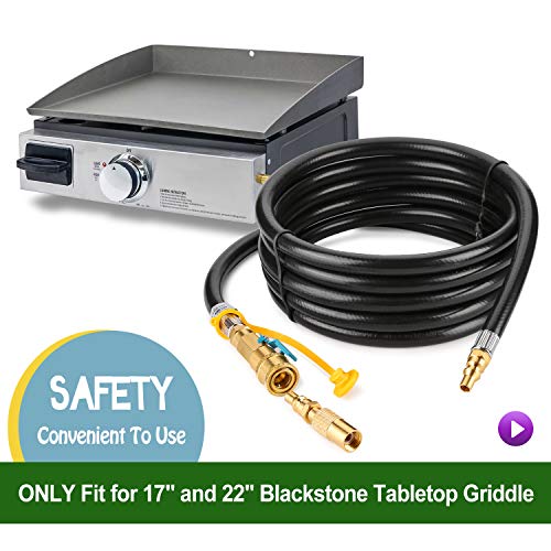 WADEO 12 feet Low Pressure RV Propane Quick-Connect Hose, RV Quick Connect Propane Hose with 1/4" RV Quick Connect Conversion Fitting for Blackstone Tabletop Grill 17"/22"