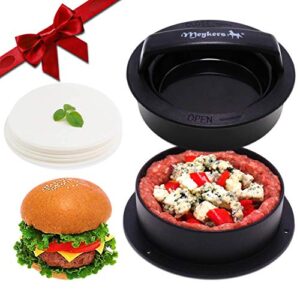 meykers burger press hamburger press patty maker – with 100 wax papers hamburger patty press burger mold non-stick 3-in-1 for stuffed cheeseburger slider burger stuffer beef cheese halal vegan grill