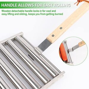 KAYCROWN Hot Dog Roller Stainless Steel Sausage Roller Rack with Extra Long Wood Handle, BBQ Hot Dog Griller for Evenly Cooked Hot Dog, 5 Hot Dog Capacity