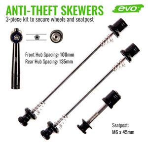 evo Quick Release Skewer Set, 3 Piece Anti-Theft Locking Skewers with Key