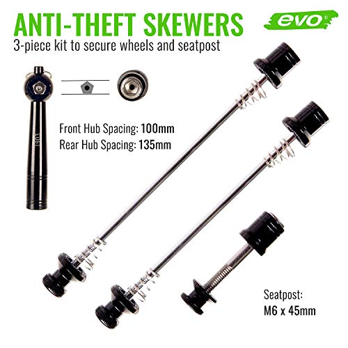 evo Quick Release Skewer Set, 3 Piece Anti-Theft Locking Skewers with Key