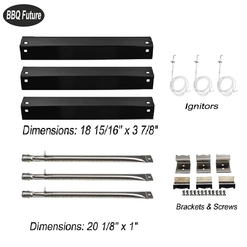 BBQ Future Grill Parts Kit Replacement Parts for Chargriller 3001 3030 4000 5050 5072,5252, 5650 Grill Models, Grill Burner Tube, Hanger Brackets, Heat Plates, Electronic Ignitor