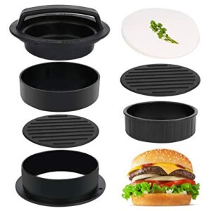 hahayoo 3 in 1 stuffed burger press patty maker rings molds kit, non stick stuffer hamburger press patty maker – with 100 pcs wax hamburger patty paper, sausage patty press for slider/pattie/grilling