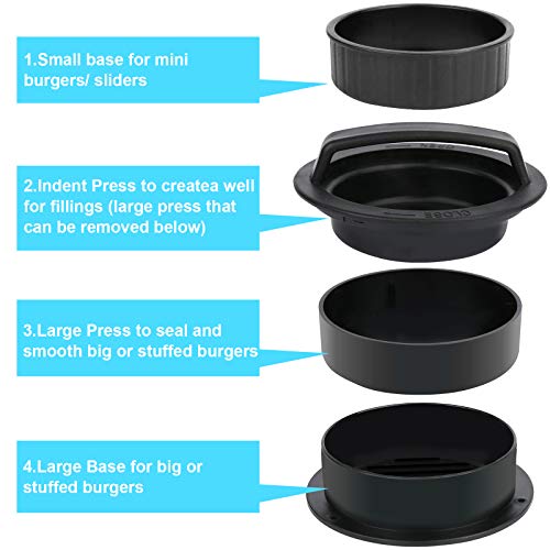 HAHAYOO 3 in 1 Stuffed Burger Press Patty Maker Rings Molds Kit, Non Stick Stuffer Hamburger Press Patty Maker - with 100 Pcs Wax Hamburger Patty Paper, Sausage Patty Press for Slider/Pattie/Grilling