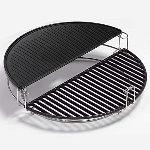 KAMaster 18" Half Moon Cast Iron Reversible Griddle for Large Big Green Egg and Other 18in Kamado Grills BGE Cooking Grate BBQ Accessories