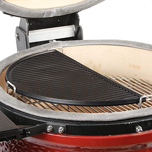 KAMaster 18" Half Moon Cast Iron Reversible Griddle for Large Big Green Egg and Other 18in Kamado Grills BGE Cooking Grate BBQ Accessories