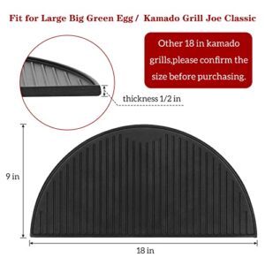 KAMaster 18" Half Moon Cast Iron Reversible Griddle for Large Big Green Egg and Other 18in Kamado Grills BGE Cooking Grate BBQ Accessories