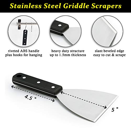 HaSteeL Griddle Scraper 2Pcs, Stainless Steel 9.5in Slant Edge Metal Grill Scraper Chopper for Food Service & Cleaning Supplies, Perfect for Teppanyaki Flat Top BBQ Indoor & Outdoor, Dishwasher Safe