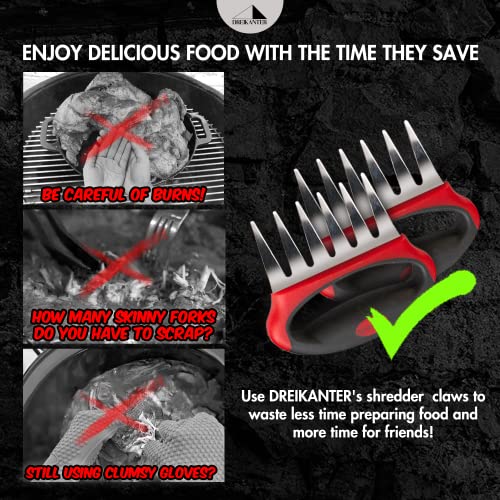 Meat Shredder Claws – 2-Pack Bear Claws and 1 Meat Tong for Shredding Meat – Stainless Steel Shredding Claws for Pulled Pork, Chicken, Brisket – Professional BBQ Accessories Meat Shredder Tool - (Red)