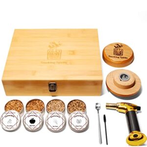 Smoking Spirits Cocktail Smoker Kit with torch, Old Fashioned Smoker for Cocktails/Bourbon/Drinks, Whiskey Smoker Kit with 4 kinds of Flavored Wood Chips. Great Gift for Father, Husband, Friend, and Birthdays. (No Butane)