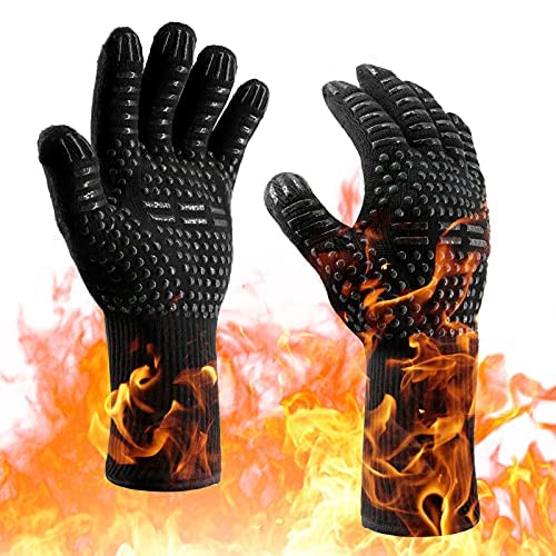 Oven Gloves 932°F Heat Resistant Gloves, Cut-Resistant Grill Gloves, Non-Slip Silicone BBQ Gloves, Kitchen Safe Cooking Gloves for Men, Oven Mitts,Smoker,Barbecue,Grilling (Oven Gloves)