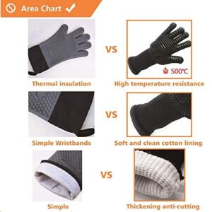 Oven Gloves 932°F Heat Resistant Gloves, Cut-Resistant Grill Gloves, Non-Slip Silicone BBQ Gloves, Kitchen Safe Cooking Gloves for Men, Oven Mitts,Smoker,Barbecue,Grilling (Oven Gloves)