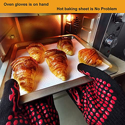 Turkey Fryer BBQ Heat Resistant Gloves, Cooking Gloves, Oven Gloves 1472℉,14Inch, Heat Resistant, Grill Gloves, Silicone Non-Slip Cooking Gloves for Cooking, Grilling, Baking, Welding, (Large, Red)