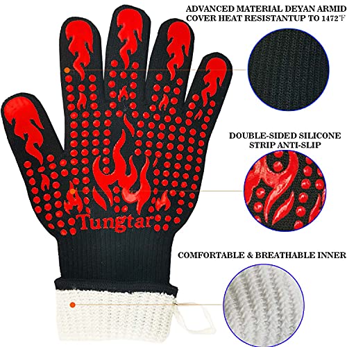 Turkey Fryer BBQ Heat Resistant Gloves, Cooking Gloves, Oven Gloves 1472℉,14Inch, Heat Resistant, Grill Gloves, Silicone Non-Slip Cooking Gloves for Cooking, Grilling, Baking, Welding, (Large, Red)