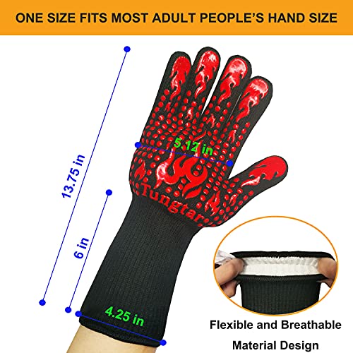 Turkey Fryer BBQ Heat Resistant Gloves, Cooking Gloves, Oven Gloves 1472℉,14Inch, Heat Resistant, Grill Gloves, Silicone Non-Slip Cooking Gloves for Cooking, Grilling, Baking, Welding, (Large, Red)