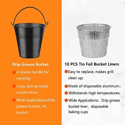 Unidanho Grill Bucket for Grease, Traeger Grease Bucket 10 Packs Drip Grease Bucket Liners for Camp Chef, Traeger 20/22/34 Series, Pit Boss, Pellet Oklahoma Joe Rec Tec, z Grill Smoker Bucket