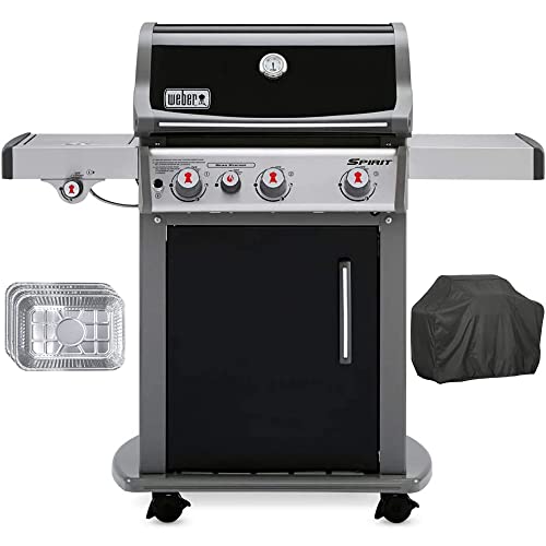 Weber 46810001 Spirit E-330 Gas Grill Liquid Propane Bundle with Generic Grill Cover Barbecue Waterproof Outdoor Protection and Aluminum Drip Pans Set of 3