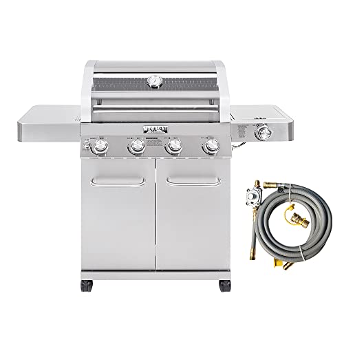 Monument Grills Larger Convertible 4-Burner Natural Gas Grill Stainless Steel Cabinet Style Propane Grills with Conversion Kit(2 Items)