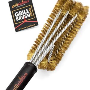 Grillaholics Essentials Brass Grill Brush - Softer Brass Bristle Wire Grill Brush for Safely Cleaning Porcelain and Ceramic Grates - Lifetime Manufacturer's Warranty