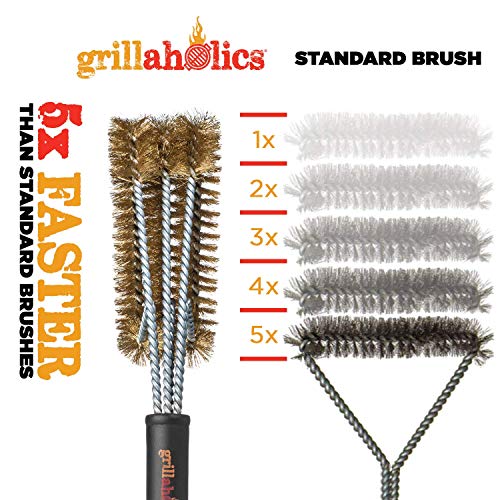 Grillaholics Essentials Brass Grill Brush - Softer Brass Bristle Wire Grill Brush for Safely Cleaning Porcelain and Ceramic Grates - Lifetime Manufacturer's Warranty