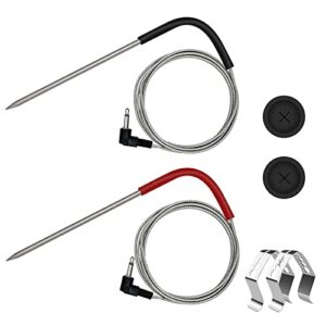 2-pack temp meat probe replacement for pit boss pellet grills and smokers, 3.5mm plug thermometer probe accessories for pit boss, with 2 pack probe grommets and probe clips