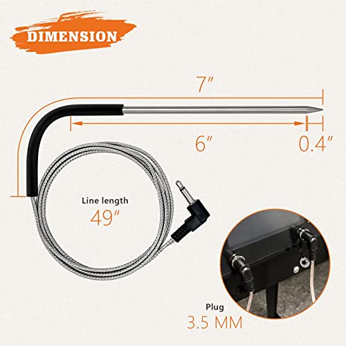 2-Pack Temp Meat Probe Replacement for Pit Boss Pellet Grills and Smokers, 3.5mm Plug Thermometer Probe Accessories for Pit Boss, with 2 Pack Probe Grommets and Probe Clips