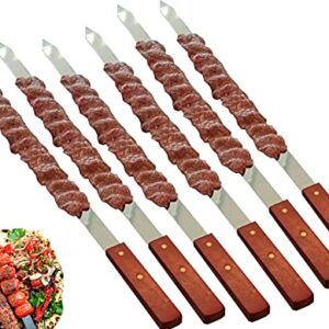 Professional Stainless Steel Kabob Barbecue BBQ Skewers for Shish Kebab Turkish Grills & Koubideh Brazilian Persian - 23" x 1" with Wood Handle (6 Pack)