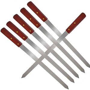 Professional Stainless Steel Kabob Barbecue BBQ Skewers for Shish Kebab Turkish Grills & Koubideh Brazilian Persian - 23" x 1" with Wood Handle (6 Pack)