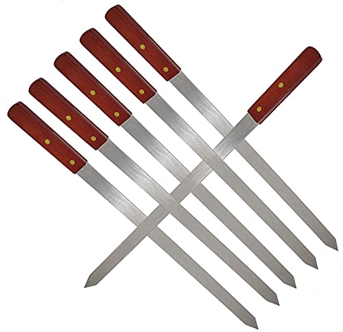 Professional Stainless Steel Kabob Barbecue BBQ Skewers for Shish Kebab Turkish Grills & Koubideh Brazilian Persian - 23" x 1" with Wood Handle (6 Pack)