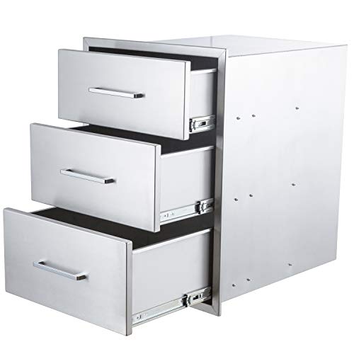 yuxiangBBQ Outdoor Kitchen Drawers Stainless Steel 3-Drawer BBQ Drawer 14" W x 20.5" H x 23" D Enclosed Built-in Drawer Flush Mount for Outdoor Kitchens & BBQ Islands