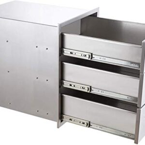 yuxiangBBQ Outdoor Kitchen Drawers Stainless Steel 3-Drawer BBQ Drawer 14" W x 20.5" H x 23" D Enclosed Built-in Drawer Flush Mount for Outdoor Kitchens & BBQ Islands