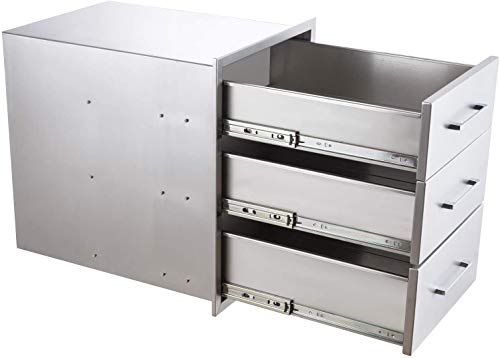 yuxiangBBQ Outdoor Kitchen Drawers Stainless Steel 3-Drawer BBQ Drawer 14" W x 20.5" H x 23" D Enclosed Built-in Drawer Flush Mount for Outdoor Kitchens & BBQ Islands