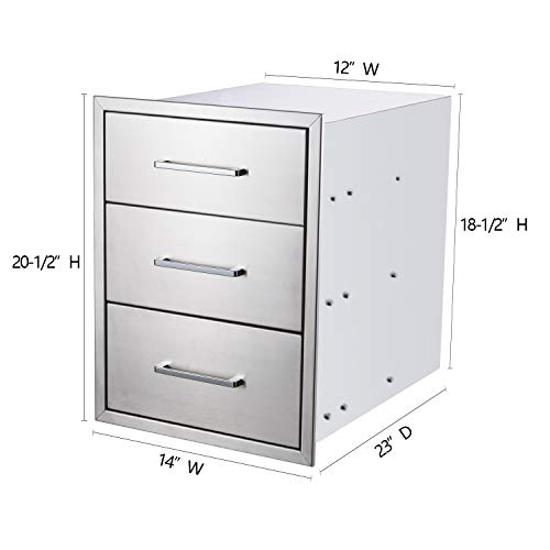 yuxiangBBQ Outdoor Kitchen Drawers Stainless Steel 3-Drawer BBQ Drawer 14" W x 20.5" H x 23" D Enclosed Built-in Drawer Flush Mount for Outdoor Kitchens & BBQ Islands