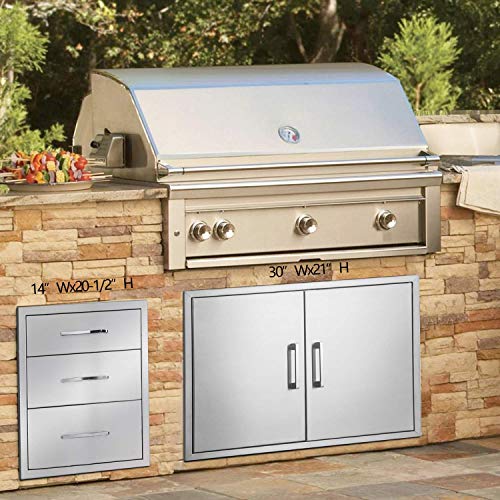 yuxiangBBQ Outdoor Kitchen Drawers Stainless Steel 3-Drawer BBQ Drawer 14" W x 20.5" H x 23" D Enclosed Built-in Drawer Flush Mount for Outdoor Kitchens & BBQ Islands