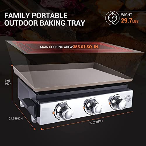 Portable Propane Gas Grill 23 in,Tabletop Griddle with 3 Burners, Stainless Steel Ideal for Outdoor Cooking, Camping, Tailgating or Picnicking Generic-111