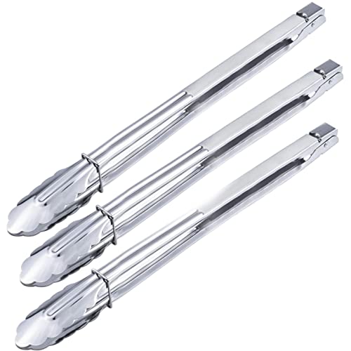 CCraft Set of 3 Stainless Steel Cooking Grilling Tongs Extra Long, for Kitchen and Barbecue Charcoal, 1.5 x 2 16 inches (a21452)