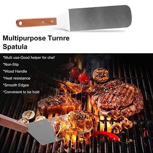 Qinshaine Metal Griddle Spatula, Spatula Hamburger Turner Scraper, Metal Spatula, Great for BBQ Grill and Griddle (Long Grilling spatula/14.56in)