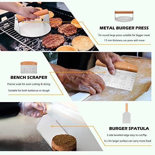 24Pcs Griddle Accessories Kit, HaSteeL Stainless Steel Spatula Tools for Teppanyaki Flat Top, Complete Metal Spatulas, Melting Domes, Burger Press for Outdoor BBQ Camping, Heavy Duty & Wooden Handle