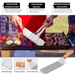 24Pcs Griddle Accessories Kit, HaSteeL Stainless Steel Spatula Tools for Teppanyaki Flat Top, Complete Metal Spatulas, Melting Domes, Burger Press for Outdoor BBQ Camping, Heavy Duty & Wooden Handle