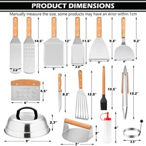 24Pcs Griddle Accessories Kit, HaSteeL Stainless Steel Spatula Tools for Teppanyaki Flat Top, Complete Metal Spatulas, Melting Domes, Burger Press for Outdoor BBQ Camping, Heavy Duty & Wooden Handle