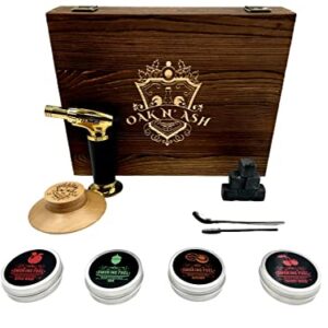 OAK N' ASH Cocktail Smoker Kit with Torch and wood chips | Old Fashioned Smoker Kit | Whiskey & Bourban Drink Smoke Infuser Kit | Whiskey Gifts for Men , Dad , Husband and More (NO BUTANE) (NO GLASS)