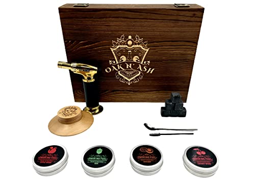 OAK N' ASH Cocktail Smoker Kit with Torch and wood chips | Old Fashioned Smoker Kit | Whiskey & Bourban Drink Smoke Infuser Kit | Whiskey Gifts for Men , Dad , Husband and More (NO BUTANE) (NO GLASS)