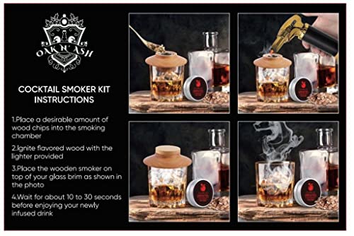 OAK N' ASH Cocktail Smoker Kit with Torch and wood chips | Old Fashioned Smoker Kit | Whiskey & Bourban Drink Smoke Infuser Kit | Whiskey Gifts for Men , Dad , Husband and More (NO BUTANE) (NO GLASS)