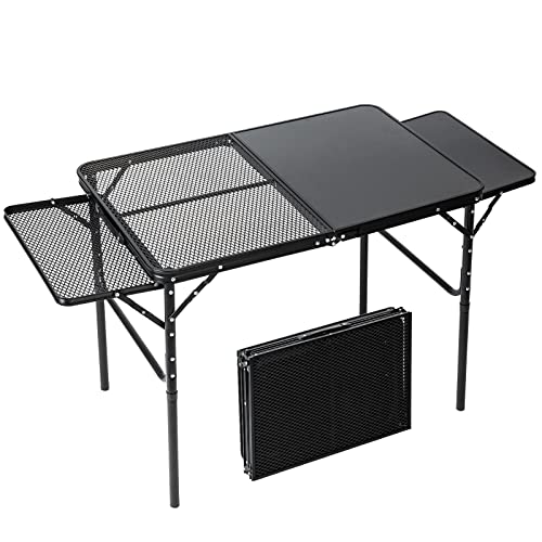 Coastrail Outdoor Camping Folding Grill Table Portable Lightweight Metal Grill Stand for Outdoor with Adjustable Height, 3 Feet, Half-Mesh, Black