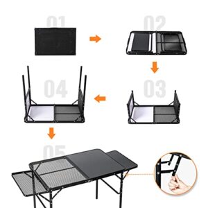 Coastrail Outdoor Camping Folding Grill Table Portable Lightweight Metal Grill Stand for Outdoor with Adjustable Height, 3 Feet, Half-Mesh, Black